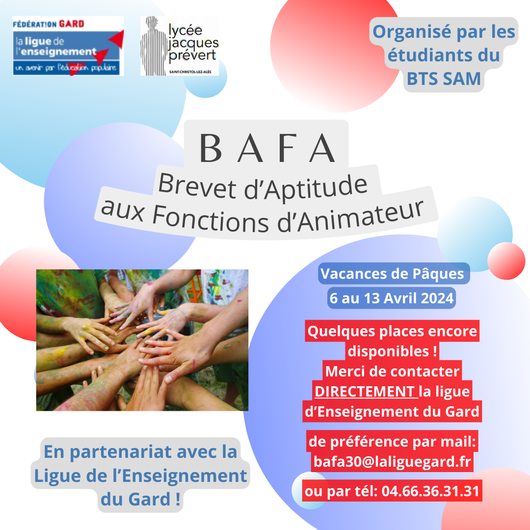 Formation BAFA - Actualités - LYCEE JACQUES PREVERT